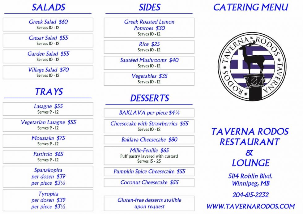 Catering Menu | Taverna Rodos